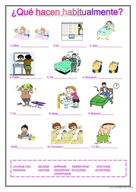 57 Rutina diaria Español ELE hojas de trabajo pdf doc