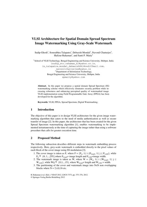 pdf vlsi architecture for spatial domain spread spectrum image watermarking using gray scale