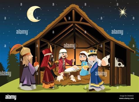 Una ilustración vectorial del concepto de Navidad el nacimiento de