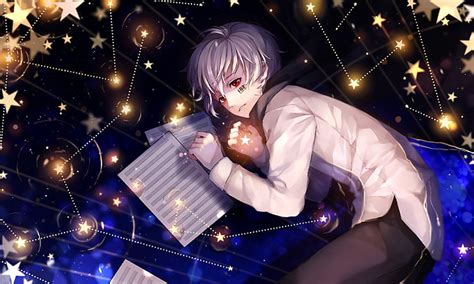 マフマフ ウタイテ 白髪 赤い目 星 横たわっている アニメ HDデスクトップの壁紙 Wallpaperbetter