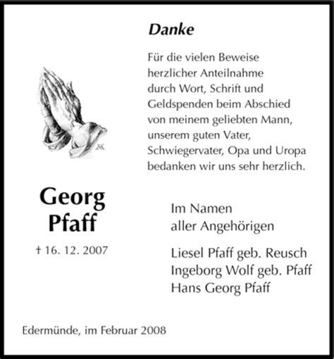 Traueranzeigen Von Georg Pfaff Trauer Hna De