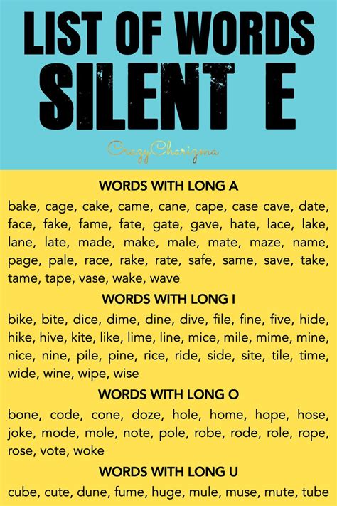 Silent E Word List