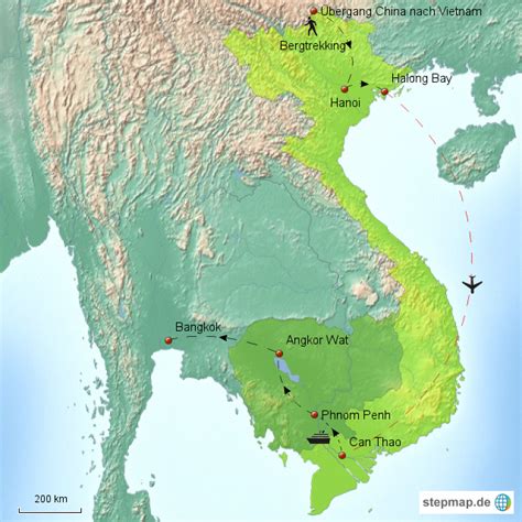 StepMap Vietnam Kambodscha Landkarte für Asien