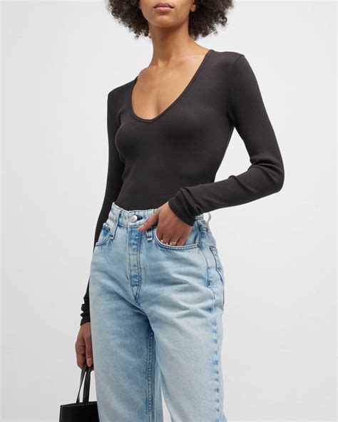 Rag Bone The Essential Rib Vee Top Neiman Marcus