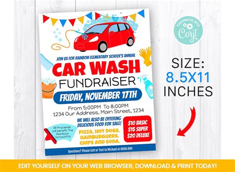 Editable Car Wash Fundraiser Flyer Template Charity Non Profit Event