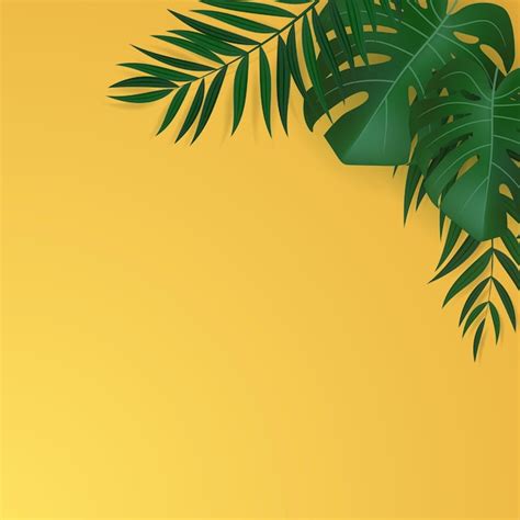 Folha De Palmeira Verde Realista Natural Tropical Vetor Premium