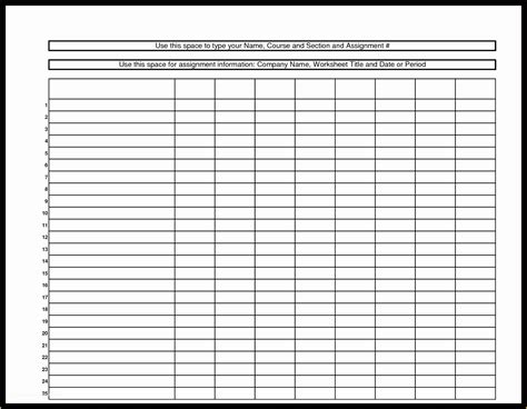 Blank 5 Column Chart Template