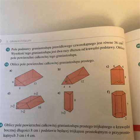 13 Oblicz pole powierzchni całkowitej graniastosłupa prostego Brainly pl