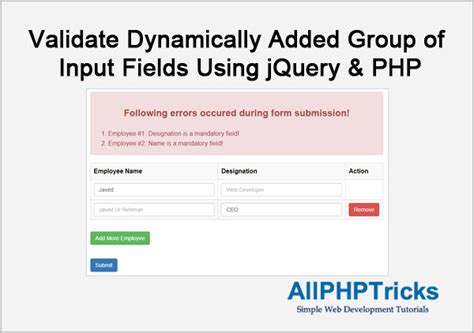 Validate Dynamically Added Group Of Input Fields Using JQuery PHP