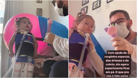 Leticia Cazarré mostra a filha Maria Guilhermina em pé pela 1ª vez
