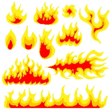 Explosión nuclear pixel art bit objetos de fuego set de iconas de juego