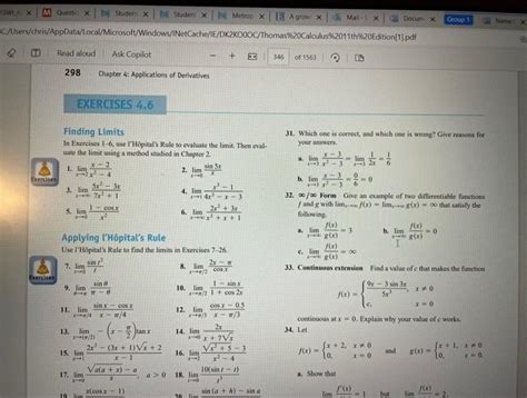 solved finding limits in exercises 1 6 use thôpital s rule