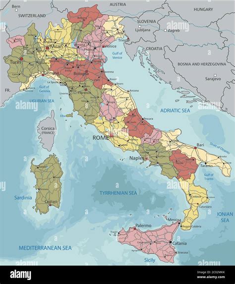 Italia Mapa político altamente detallado editable con capas separadas