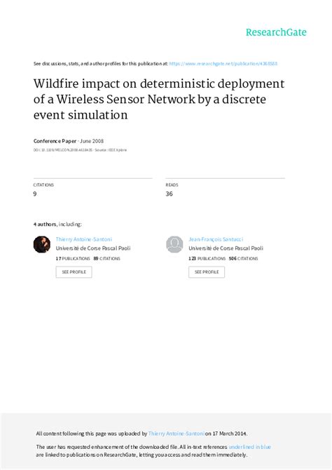 pdf wildfire impact on deterministic deployment of a wireless sensor network by a discrete