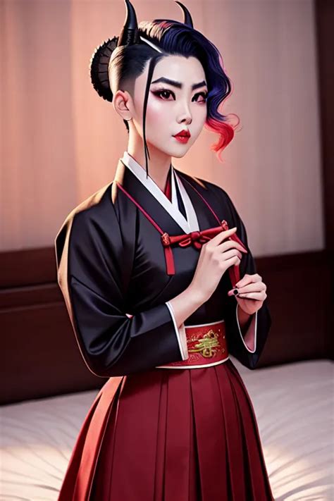 Dopamine Girl A Color Pencil Draw Of An Devil Wearing Hanbok Shooting