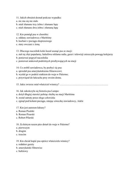Sprawdzian z lektury O psie który jeździł koleją worksheet