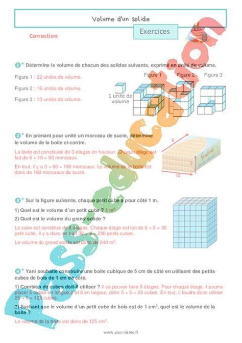 Volume dun solide Exercices de géométrie pour la 6ème PDF à