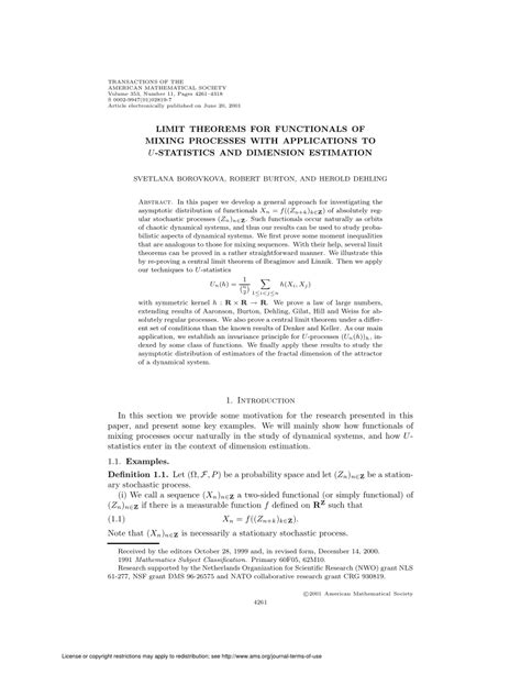 pdf limit theorems for functionals of mixing processes with applications to u statistics and
