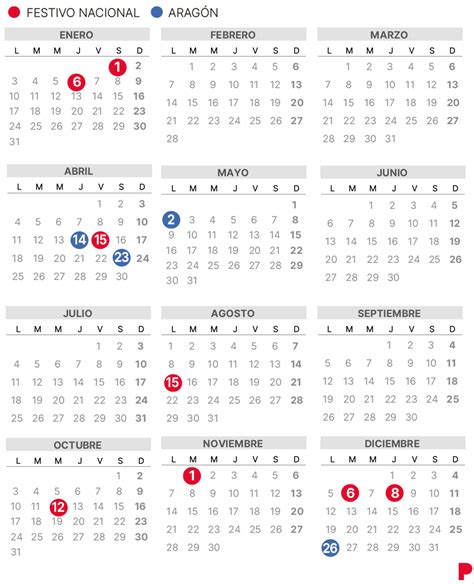 CALENDARIO laboral ARAGÓN 2022 con todos los FESTIVOS