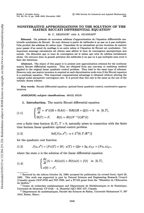 pdf noniterative approximations to the solution of the matrix riccati differential equation