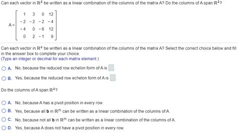 get answer can each vector in r4 be written as a linear combination of the transtutors