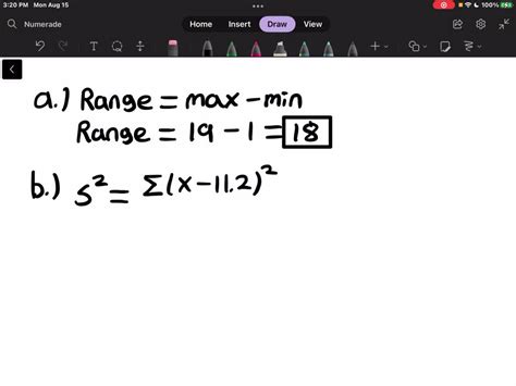 solved consider the following sample data values a calculate the range b calculate the