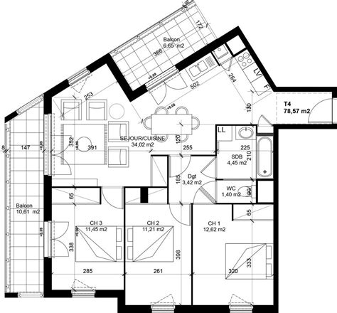 Plan appartement T4 de 78 57 m² neuf résidence Cours dÔ au Le