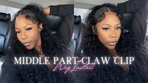Middle Part Half Up Half Down Claw Clip Wig Install Tutorial Youtube
