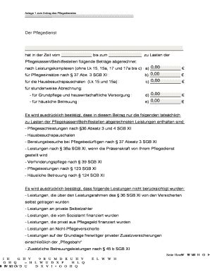 Ausfüllbar Online Anlage 1 zum Antrag des Pflegedienstes Testat einschl