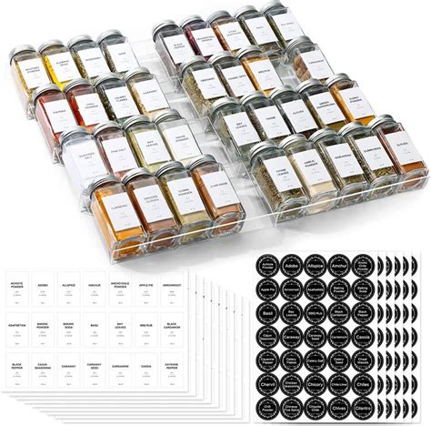 Brippo Spice Drawer Organizer With Spice Jars Labels Sift And