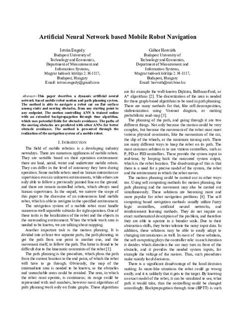 pdf artificial neural network based mobile robot navigation gabor horvath