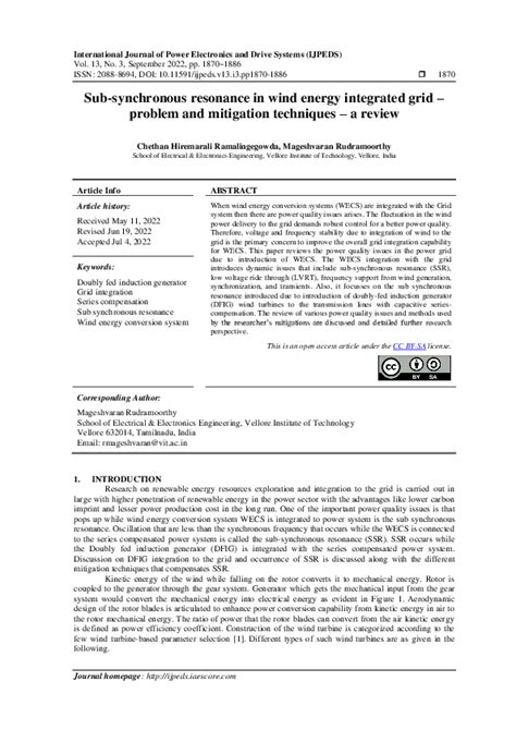 pdf sub synchronous resonance in wind energy integrated grid problem and mitigation