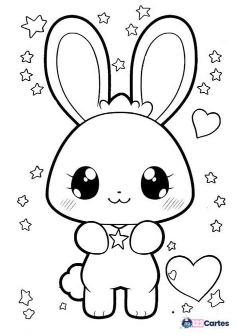 Lapin Kawaii Imprimez Et Coloriez 123cartes