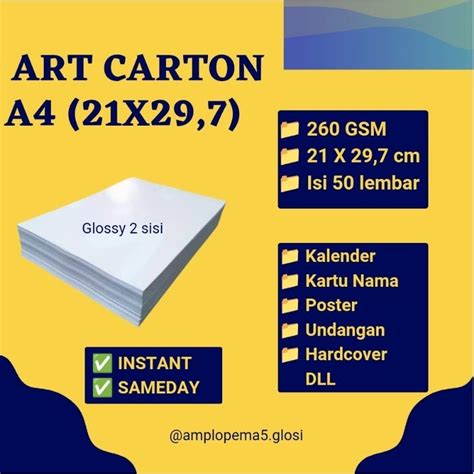 Jual Art Carton 260 Gsm A4 21x29 7cm Kertas Art Carton A4 260 Gsm 21x29