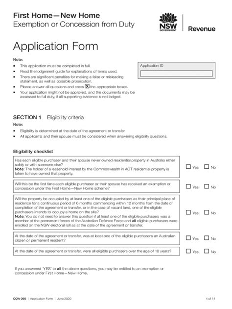 First Home New Home Exemption Or Concession From Duty Application Form