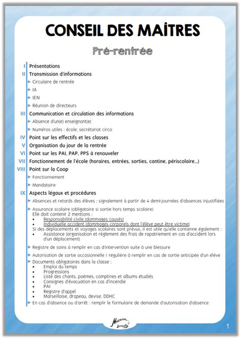 La réunion de pré rentrée Direction Maîtresse Lunicole