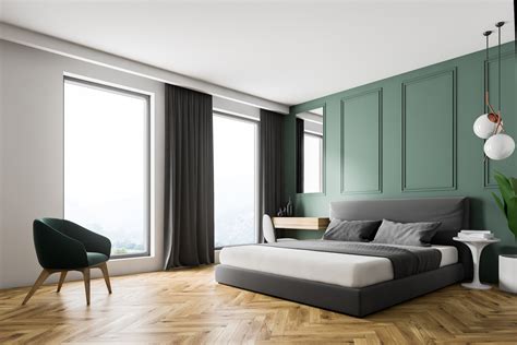 Aranżacja zielonej sztukaterii na ścianie Sypialnia Aboutdecor