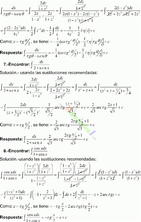 INTEGRALES DE FUNCIONES RACIONALES DE SENOS Y COSENOS RESUELTOS PDF