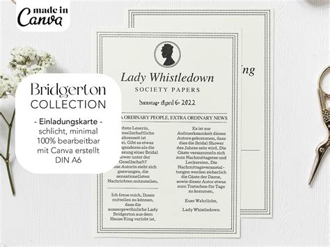 Bridgerton Theme Brautparty Einladung Lady Whistledown Society Papers