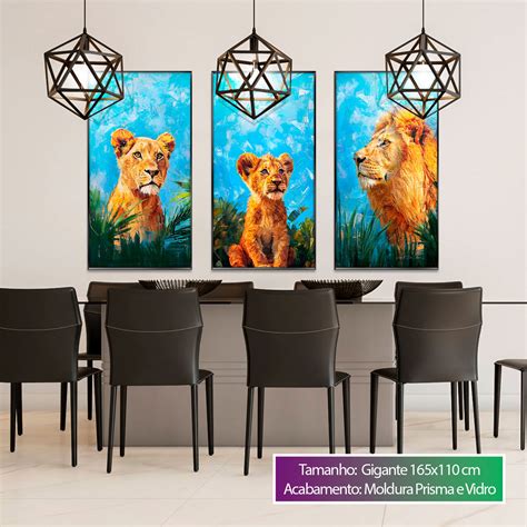 Quadro Família de Leões Tropicais 3 Peças QuadrosDecorativos