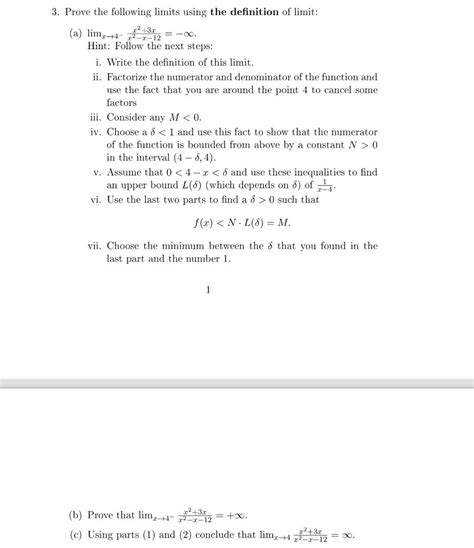 solved 3 prove the following limits using the definition of
