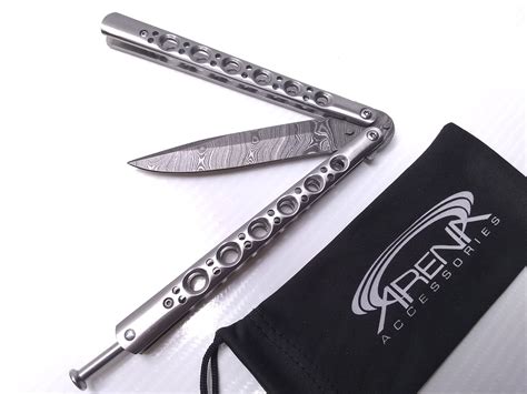Real Damascus Steel Live Blade Butterfly Knife Balisong With