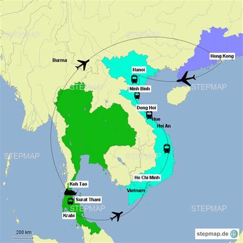 StepMap Reiseplanung Landkarte für Asien