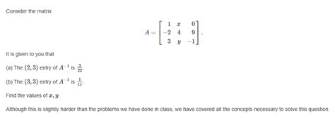 solved consider the matrix a 1 2 24 3 y 0 9 1 it is given