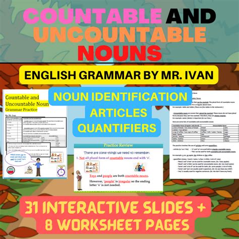 Countable Uncountable Nouns For Power Point Slides And PDF Worksheets