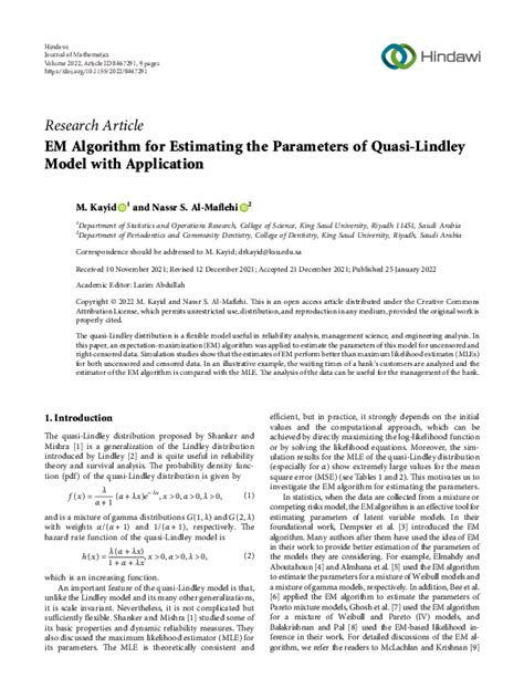 pdf em algorithm for estimating the parameters of quasi lindley model with application