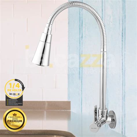Torneira Gourmet de Cozinha Flexível Metal Inox Parede 2 Jatos 1 4