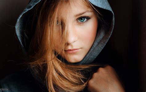 Women Blonde Eyes Evgeny Freyer Hair In Face Looking At Viewer