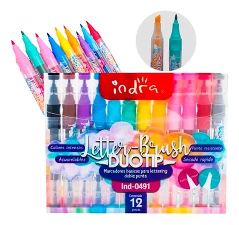 Plumones Lettering Doble Punta Indra Acuarelables Pzs Mercadolibre
