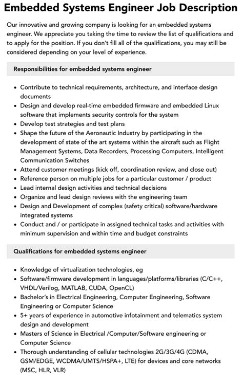 embedded systems engineer job description velvet jobs